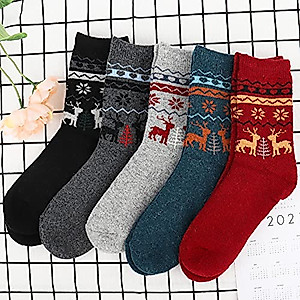 Jeasona Wool Socks for Women Warm Winter Thermal Thick Socks Gifts for Women Mom (Multicolored Reindeer)