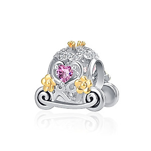 QeenseKc Cinderella Pumpkin Carriage Charm Fairy Tale Disney Style Gold Charm Pandora Bracelet