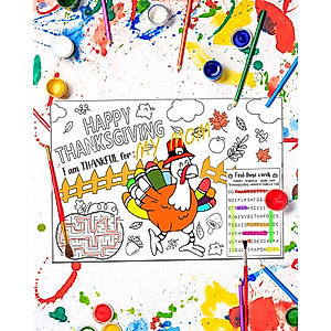 Thanksgiving Place Colouring Mats for Kids 12 Sheet Disposable Turkey Paper Place Mat 11”x 17” Fall Thanksgiving Table Mat for Children Birthday Party