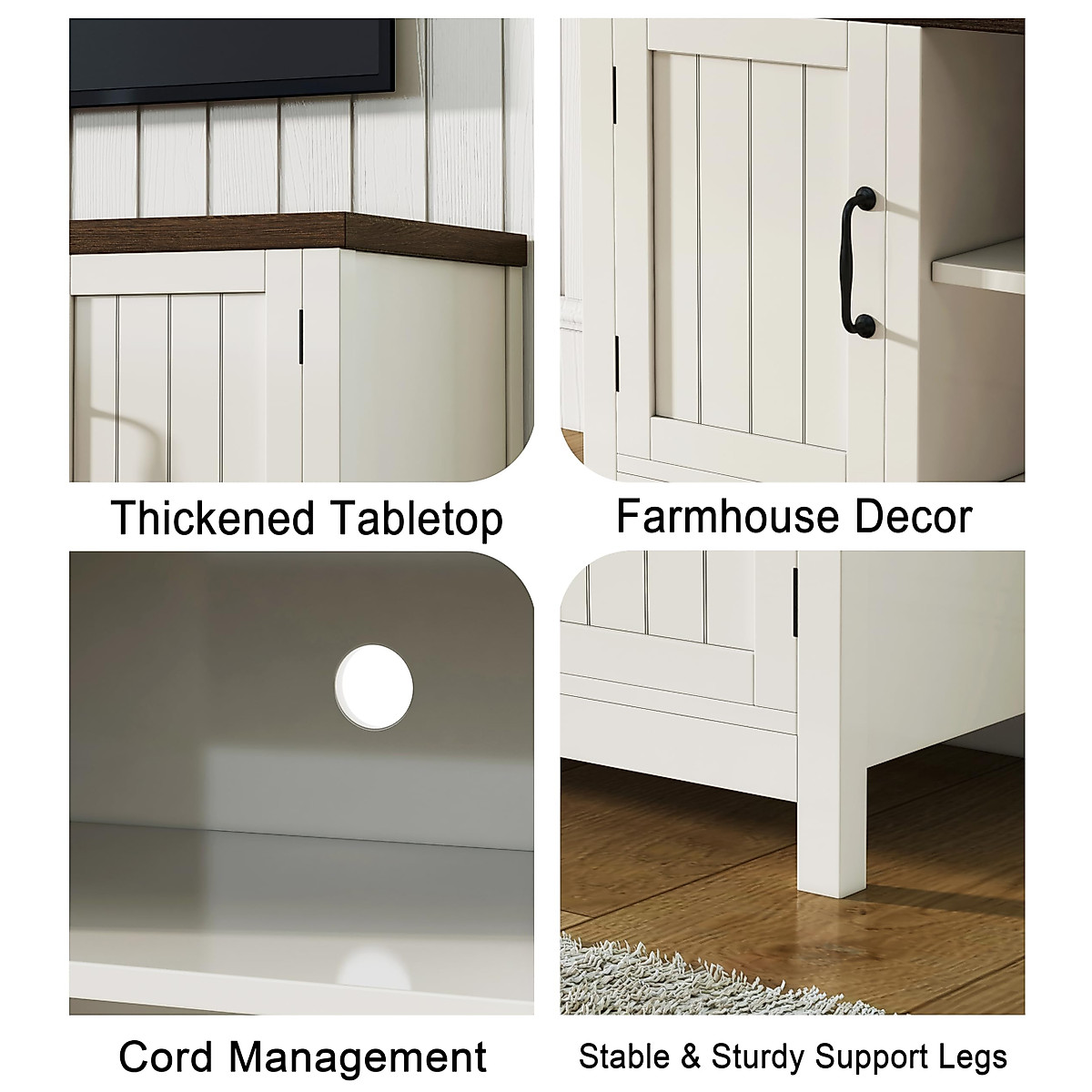 ChooChoo Farmhouse TV Stand, Wood Grooved Door Entertainment Center with Storage Cabinets and Open Shelves, Rustic Media Console up to 55 inches for Living Room, Bedroom, White