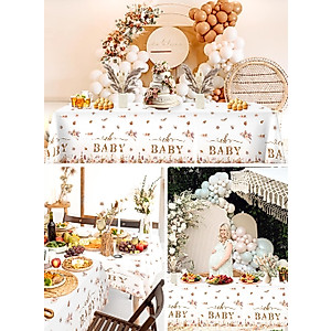 Lopeastar 3Pcs Boho Baby Shower Decorations Tablecloths, Bohemian Pampas Grass Floral Oh Baby Table Cloths, 58 x 108 Inch Large Rectangular Boho Table Covers Party Supplies for Girls Kids