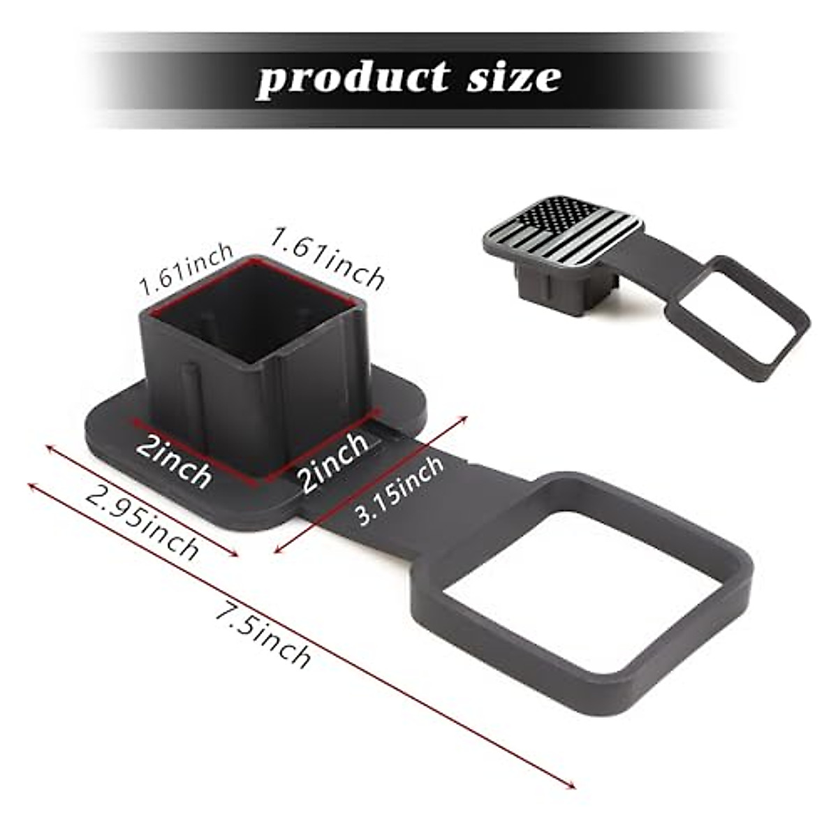 gunhunt 1 PC Auto Tow Trailer Seal Cap, 3.15" x 3.05" American Flag Square End Plug Plug Protector, Universal for 2" Trailer Receiver Tube, Compatible with Cars, Trucks, Vans, SUVs, Trailers (Black)