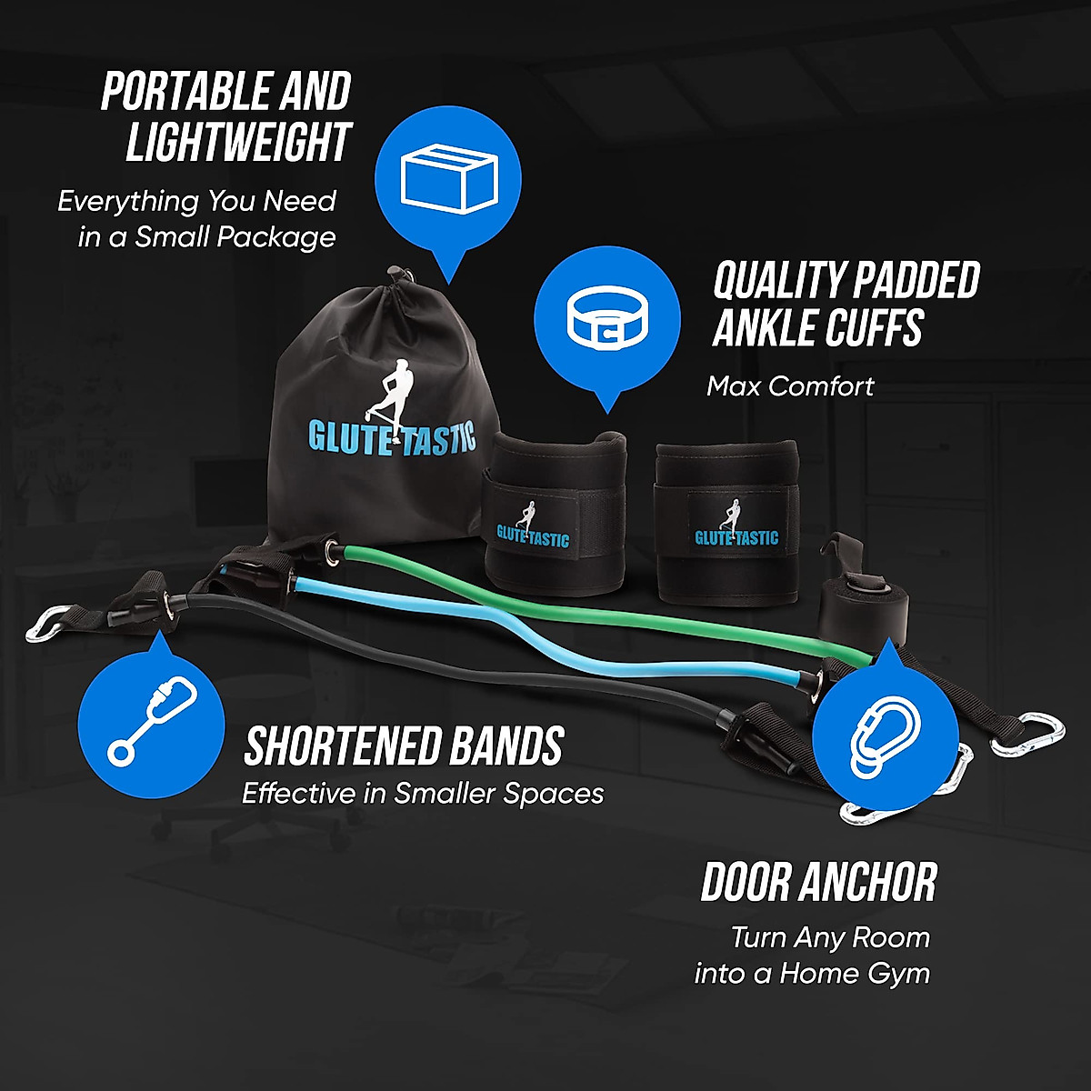 Glute-Tastic - Ankle Kickback Strap with Resistance Bands for Butt & Hip Exercises