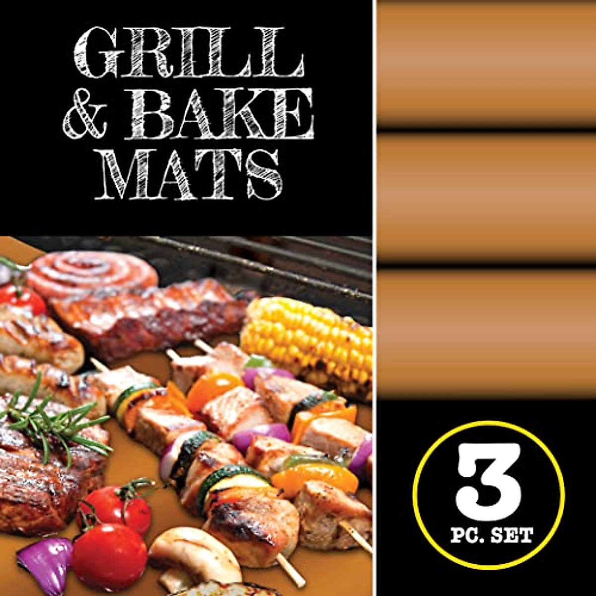 Gotham Steel Copper Grill Mats for Outdoor Grill Nonstick, Reusable BBQ Grill Mat and BBQ Mat for Grilling for Easy Cleanup, Food Safe and Easy to Use, Works on Coal and Gas Grill – 3 pack