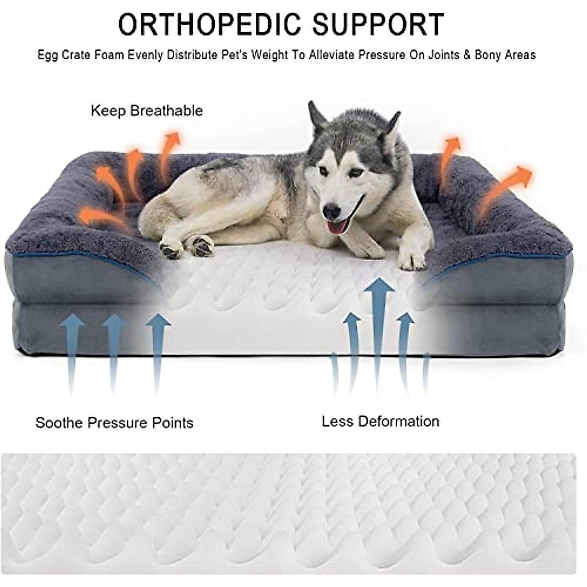 Bnonya Dog Bed, Dog Bed for Medium, Large Dogs, Bolster Pet Bed Couch with Removable Washable Cover, Egg Foam and Nonskid Bottom