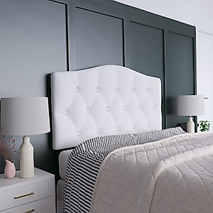 EMMA + OLIVER Tufted Upholstered Full Size Headboard in White Fabric