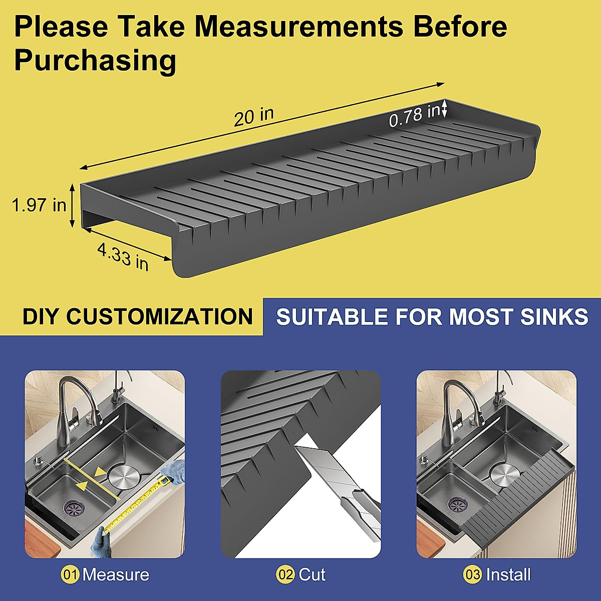 Silicone Sink Edge Protectors for Kitchen Sink, Kitchen Sink Splash Guard, Multifunction Kitchen Sink Accessories, Stainless Steel, Granite, Quartz Countertop Protectors For Kitchen & Bathtub Sink