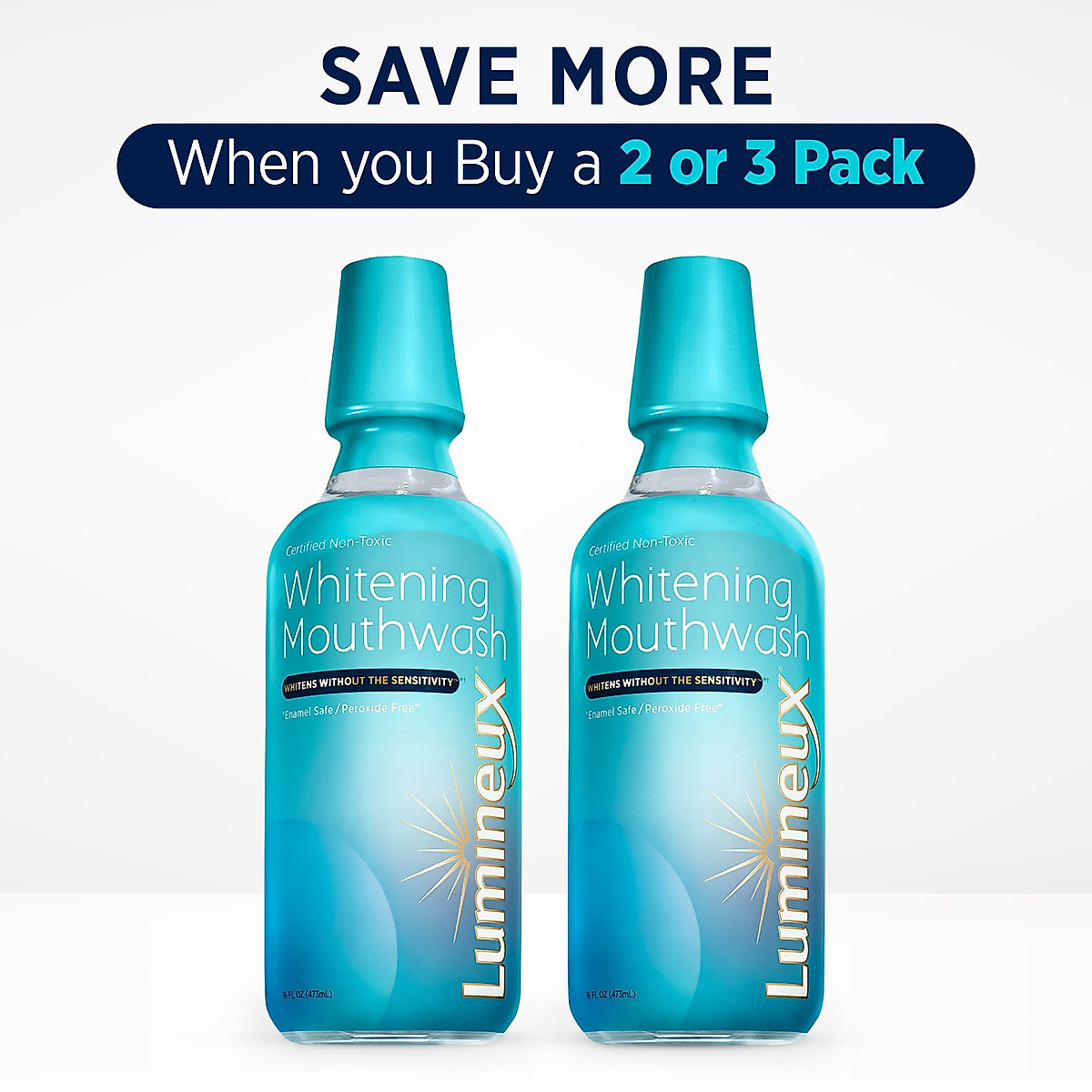 Lumineux Teeth Whitening Mouthwash, 16 Oz. 2 Pack - Peroxide Free - Enamel Safe - Whitening without The Sensitivity - Certified Non-Toxic - NO Alcohol, Fluoride & SLS Free