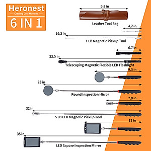 Telescoping Magnetic Pickup Tool Set - Heronest 2024 Top Gifts for Men, Extendable Magnetic Flashlight, Inspection Mirror, Birthday Gift Cool Gadgets for Men Dad Him Husband Father Mechanic