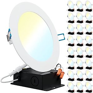 Sunco 24 Pack 6 Inch Ultra Thin LED Recessed Ceiling Lights, Slim Selectable CCT, 2700K/3000K/3500K/4000K/5000K, Dimmable, 14W, Wafer Thin, Canless with Junction Box