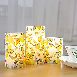 Silverstro Lemon Flameless Candles with 10-Key Remote, Lemon Tree Decal Real Wax LED Candles, Flickering Battery Operated Candles for Room Christmas Party Home Botanical Decor - Set of 3