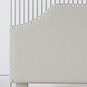 LIKIMIO Twin Bed Frames, Upholstered Platform Bed Frame with Height Adjustable Headboard with Nailhead Trim, No Box Spring Needed/Wood Slat Support/Noise-Free, Beige