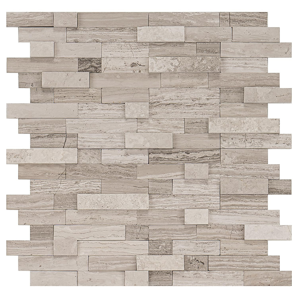 V-MOZZA Peel and Stick Stone Tile, 5-Sheet Peel and Stick Stone Mosaic Backsplash 11.5" x 10.7" 3D Marble Look Backsplash Tiles for Kitchen Fireplace (Mixed Tan)