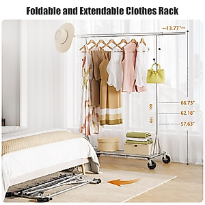 Gewudraw Heavy Duty Clothes Rack Load 480 LBS Metal Garment Rack Hang 200 pieces of clothing on Wheels Collapsible Rolling Portable & Adjustable Clothing Rack with Hook for Hanging Clothes