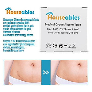 Silicone Scar Sheets, Soft Gel Tape, 1.57” x 60”, with 2” Perforations, Tan, Flexible, Medical Grade for Surgery, Keloids, Burns, Sensitive Skin, Wound Protection, Healing Patch | Houseables