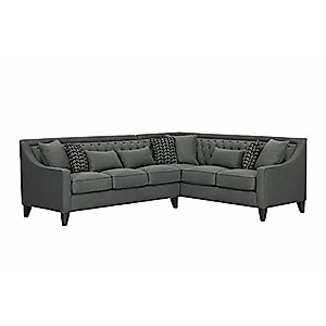Iconic Home Chic Home Aberdeen Linen Tufted Down Mix Modern Contemporary Right Facing Sectional Sofa, Grey,