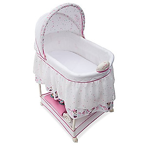 Delta Children Gliding Bedside Bassinet - Portable Crib with Lights, Sounds and Vibration, Disney Minnie Mouse Boutique