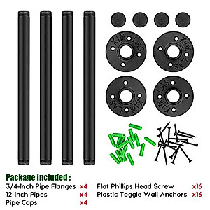 Acrux7 4Pack 12 Inch Wall Mount Clothing Rack Industrial Pipe Clothes Bar, Face Out Clothing Rod, DIY Shelving Brackets Hanging Custom Pipe Brackets for Retail Display