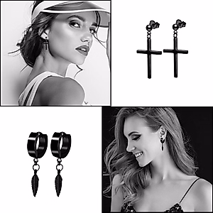 ONESING 12 Pairs Earrings for Men Black Stud Earrings Mens Earrings Black Hoop Earrings Stainless Steel Earrings Set Jewelry Piercings for Men Women