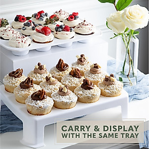 Cupcake Carrier 24 Count - Sturdy Cupcake Holder with Lid & 2 Handles, Stylish Two-Tier Cupcake Carrier/Stand, Spacious 3.5” Top & Bottom Tray