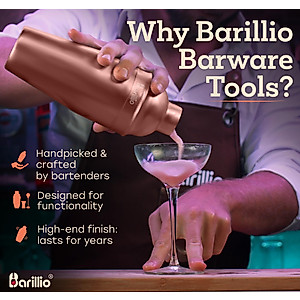 Copper Mixology Bartender Kit Cocktail Shaker Set by Barillio: Rose Gold Drink Mixer Set with Bar Tools, Muddler, Mixing Spoon, Jigger, Strainer, Sleek Bamboo Stand & Recipes Booklet