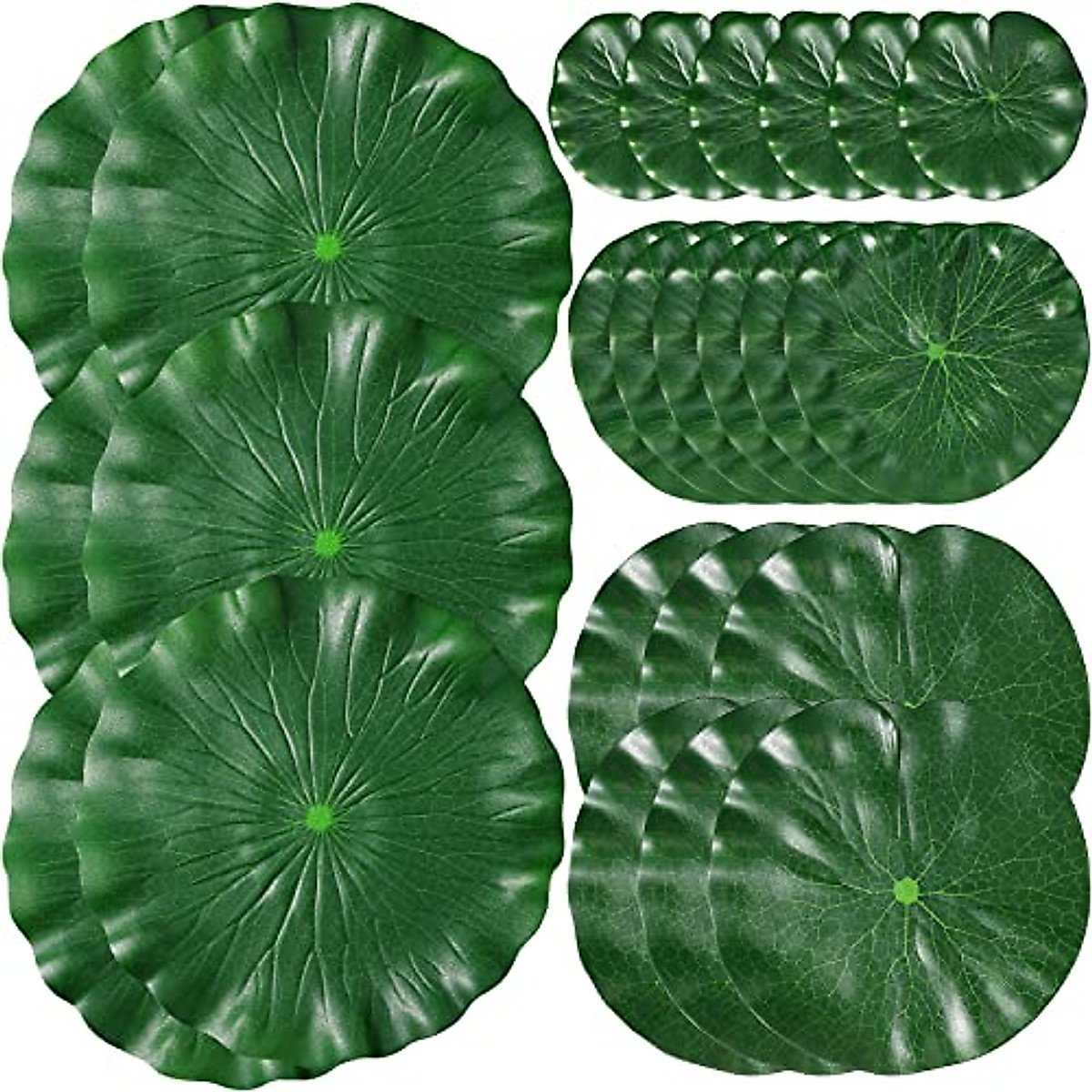 Jutom 24 Pieces 4 Sizes Artificial Floating Foam Lotus Leaves Water Lily Pads Ornaments Artificial Foliage Pond Decor for Patio Fish Pond Pool Aquarium Home Garden Wedding Party Decoration