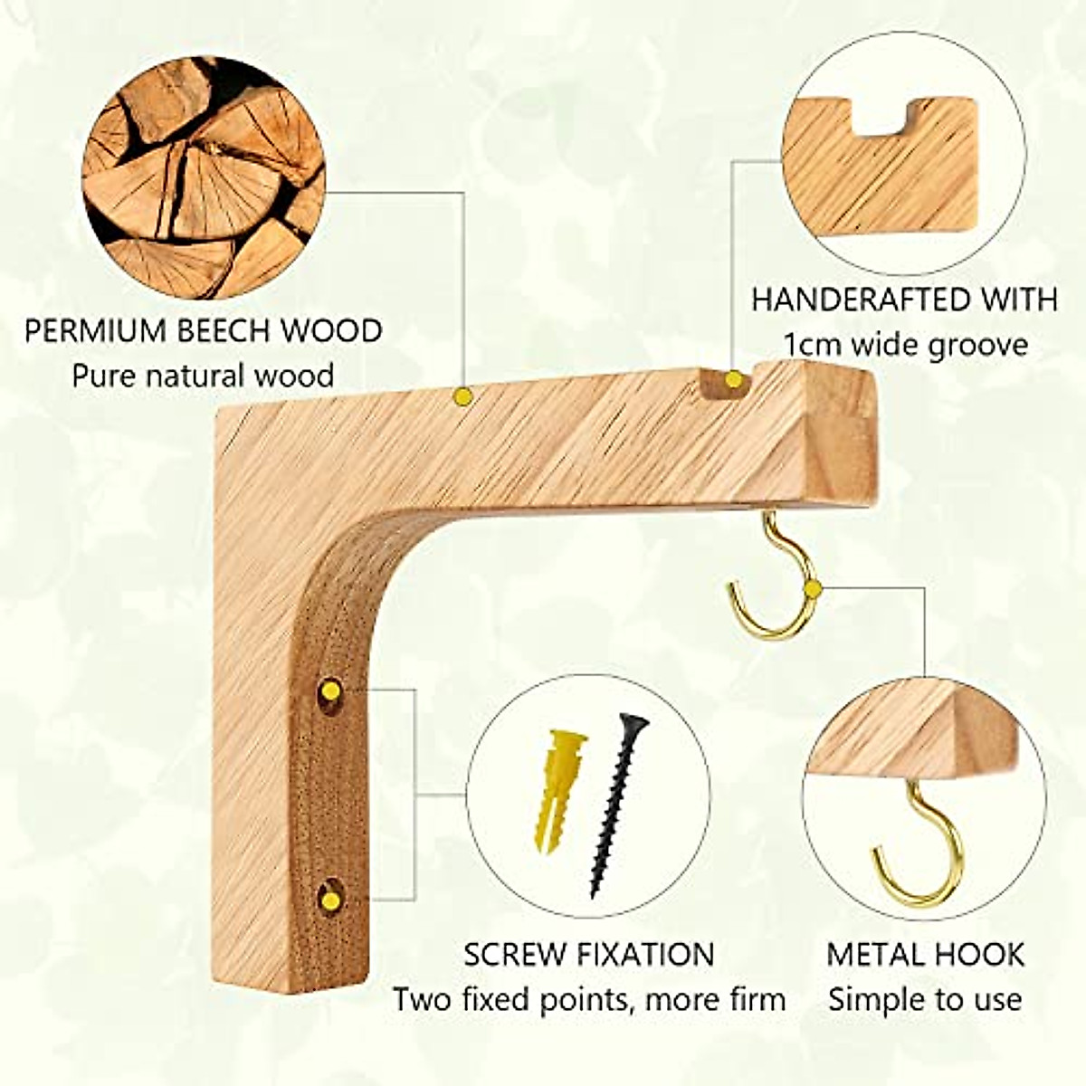 FGSAEOR Macrame Plant Hanger, Hanging Wall Planters for Indoor Plants, Wooden Hanging Basket Hooks for Outdoor Pots Wind Chime Flower Bracket Lanterns Patio Garden Decoration (2-Pack,5-Inch)