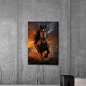 Majestic Black Stallion Galloping In The Clouds, Black Horse On Salt Flats, Canvas Print, Black Horse Print, Black Horse Wall Art, Canvas, Art Print