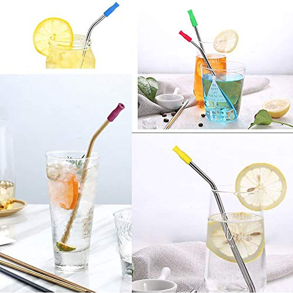 100pcs Straw Tips Reusable Silicone Straws Tips for Metal Straws Several Colors Food Grade Straws Tips Covers Individually Wrapped Silicone Tips Fits for Regular 1/4 Inch Wide Stainless Steel Straws