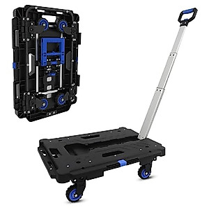 Generic Foldable Platform Hand Truck Can Splice Together Push Cart 300lb Weight Capacity Lightweight Flatbed Trolley for Warehouse, Black