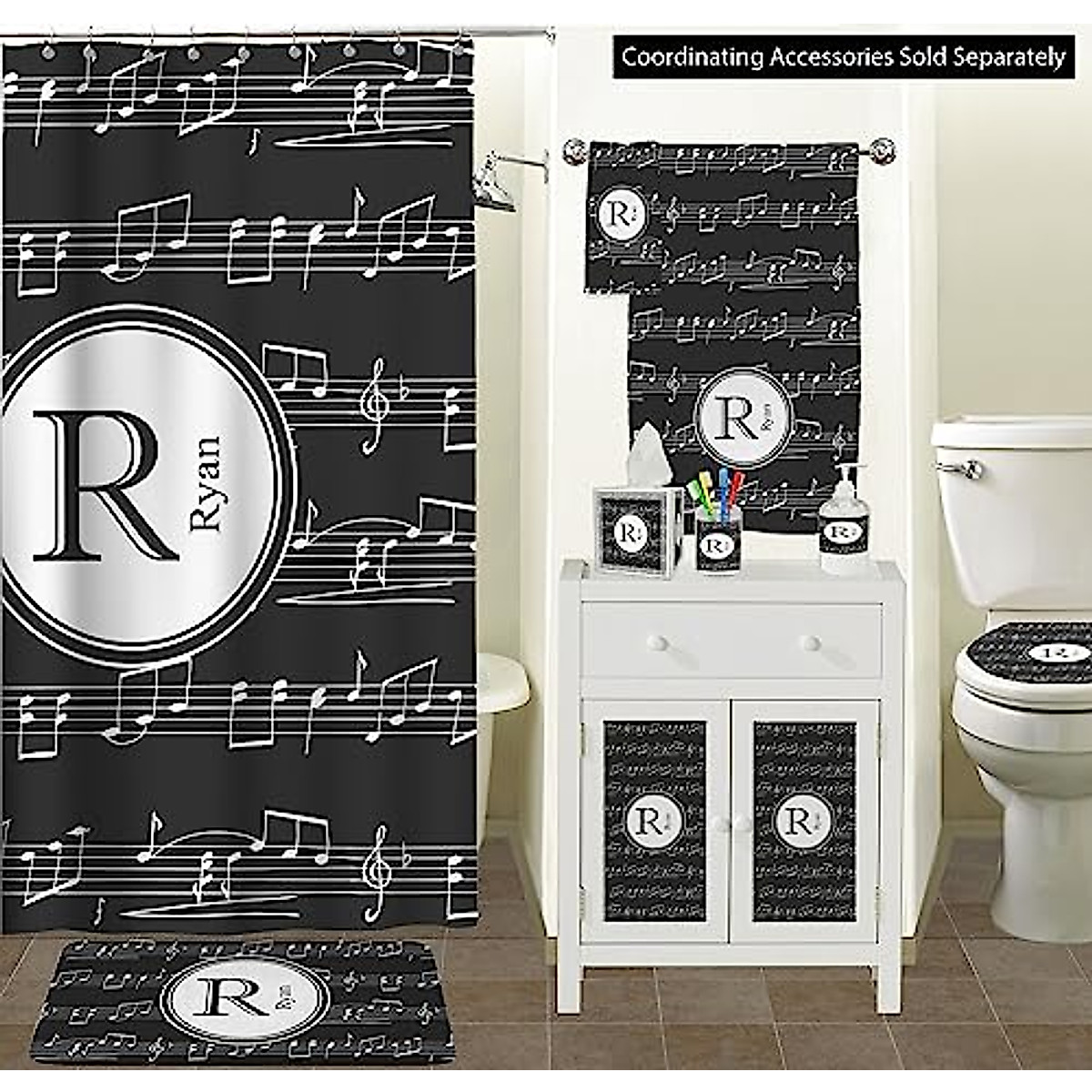 RNK Shops Musical Notes Waste Basket - Double Sided (Black) (Personalized)