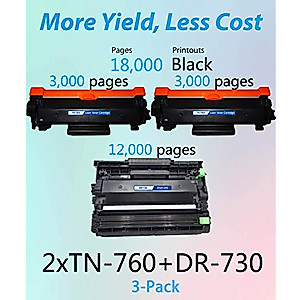 MM MUCH & MORE Compatible TN-760 TN760 Toner Cartridge and DR730 Drum Unit Replacement for Brother MFC-L2710DW L2750DWXL HL-L2350DW L2390DW L2395DW L2370DWXL L2550DW Printer (3-Pack, 2 Toner + 1 Drum)