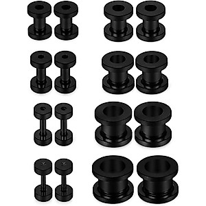 CABBE KALLO 36pcs Steel Ear Stretching Kit 14G-00G 9 Sizes Surgical Steel Tapers Tunnels Gauges Set for Starter Women Men Expanders Body Piercing Gift Jewelry, Black