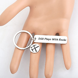 HOLLP Geology Jewelry Retirement Gift Still Plays with Rocks Keychain for Geologist (Still Plays With Rocks)