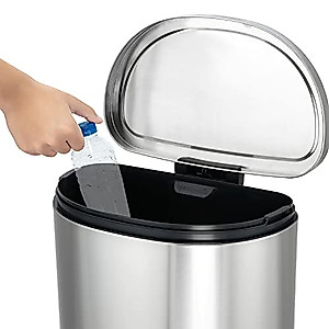 SIMPLYKLEEN Kleen-Fit 11.8-Gallon Semi-Round Hands-Free Kitchen Stainless Steel Trash Can with Lid. Great for Dorms, Kitchen, Bathroom, or Office.