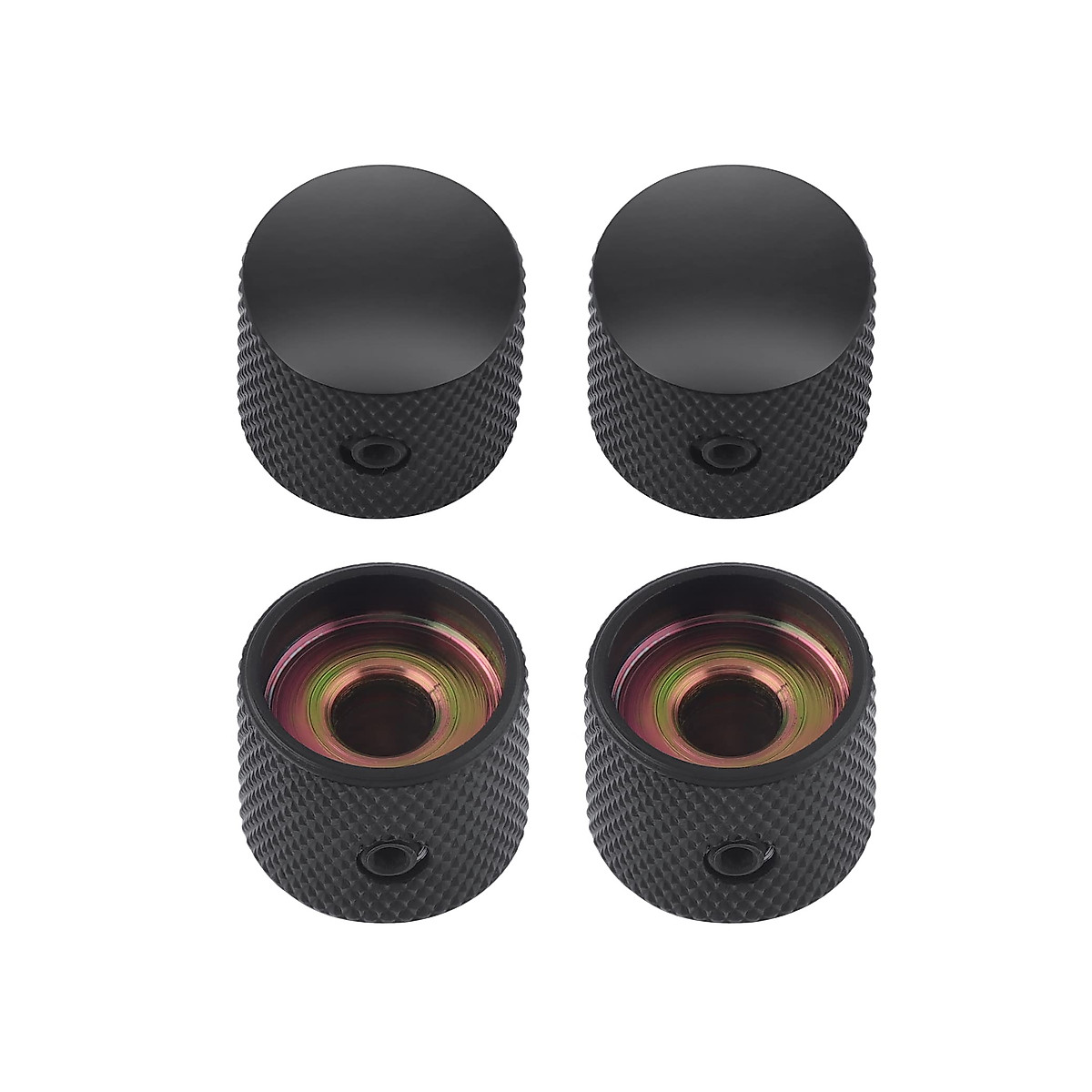 Rubatone Metal Guitar Knobs Dome Control Knobs with Black Knurled Barrels 6mm Split Shafts for Telecaster Stratocaster Electric Guitar or Bass Guitar Set of 4pcs.