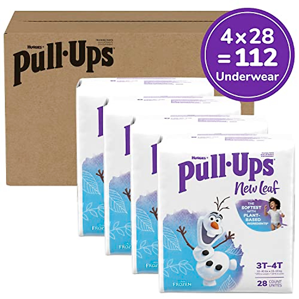 Pull-Ups New Leaf Boys' Disney Frozen Potty Training Pants, 3T-4T (32-40 lbs), 112 Ct (4 packs of 28), Packaging May Vary