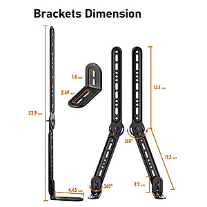 KAMIWI Soundbar Mount Bracket,SoundBar Mounts Under TV or Above TV,Soundbar TV Mount with 180° Adjustable Extension Plates and L-Shaped Hooks,Sturdy Soundbar Mounting Holder Max Load 22 Lbs