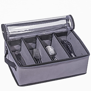 ATBAY Silverware Storage Box, flatware storage case with 5 Compartment,Double zipper;Clear Window.for Outdoors Camping RV.(1 pack)