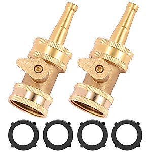 High Pressure Hose Nozzle with Hose Shutoff Valve, Brass Heavy Duty Spray Nozzles for Garden Hose, Water Hose Nozzle, 3/4" GHT Jet Nozzle for Hose Outdoor/Outside-2 Set