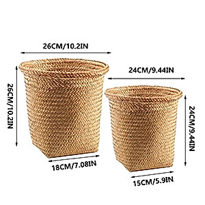 ARTIBETTER 2pcs Seagrass Waste Basket Woven Trash Can Garbage Container Bin Wicker Rattan Laundry Hamper Plant Pot Holder Sundries Storage Basket for Kitchen Bathroom Home Office