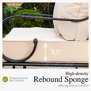 Sophia & William 6 Piece Outdoor Patio Furniture Set, 7 Seats Patio Conversation Sets with 45" Gas Fire Pit Table x 1, 3-seat Sofa x 1, Swivel Chair x 2, Cushioned Chair x 2, Beige