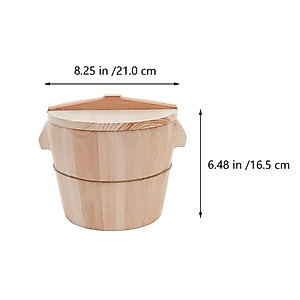 Cabilock 1 Set Wooden Rice Bowl Bucket Wooden Steamed Rice Barrel Handmade Cooking Rice Barrel with Stearmer Liner Lid and Rice Paddle for Home Chinese Restaurant Wood Color