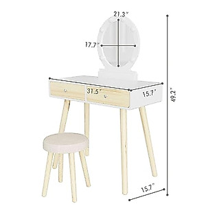 KJNS Makeup Vanity Dressing Table Set Dresser Desk w/Mirror Drawer White Lights Vanity Desk Makeup Vanity Side Tables Bedroom Vanity Table Portable Desk Vanity Set