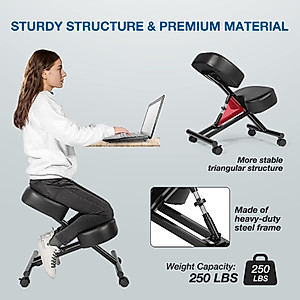 Ergonomic Kneeling Chair with Wheels, Adjustable Stool for Home&Office, w/4” Thickened Cushion and Adjustable Height, Build Healthy Back & Upright Posture