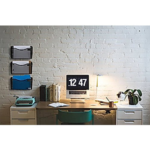 3 Pocket Wall Mount File Hanging Organizer, Metal Mesh Office Home Folder Binder Holder Magazine Mail Sorter Rack + Hardware, Black