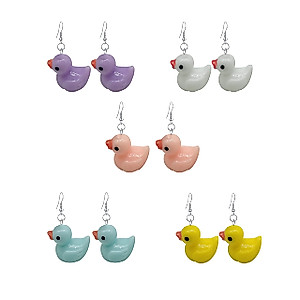 Seakuur 5 Pairs of Cute Duck Earrings Funny Resin Little Duckie Earrings for Women (5 Pairs)