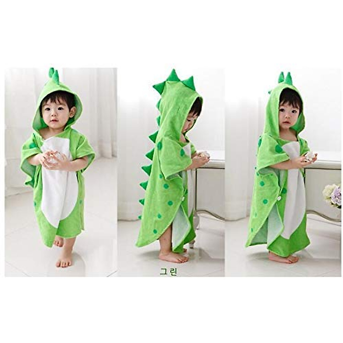 Maleroads Soft Cotton Baby Bath Towel Beach Towel Bathrobe for Kids 0-4 Years (Green Dinosaur, 21.545inch)