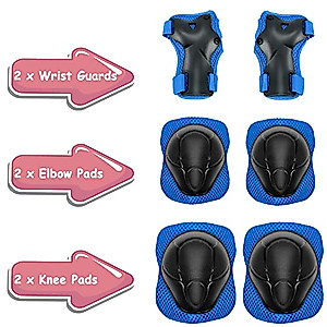Kids Protective Gear Set and Helmet,Boys Girls Adjustable Helmet with Pads Set Knee Elbow Pads and Wrist Guards for Roller, Scooter, Skateboard, Bicycle for 3-8 Years Old Kids (Blue)