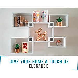 Modern Wall Mounted Square Shaped Floating Shelves – Set of 5 Square Shelves for Bathroom, Bedroom, Living Room & More - Screws and Anchors Included – Rustic Wall Décor Display for Home - White